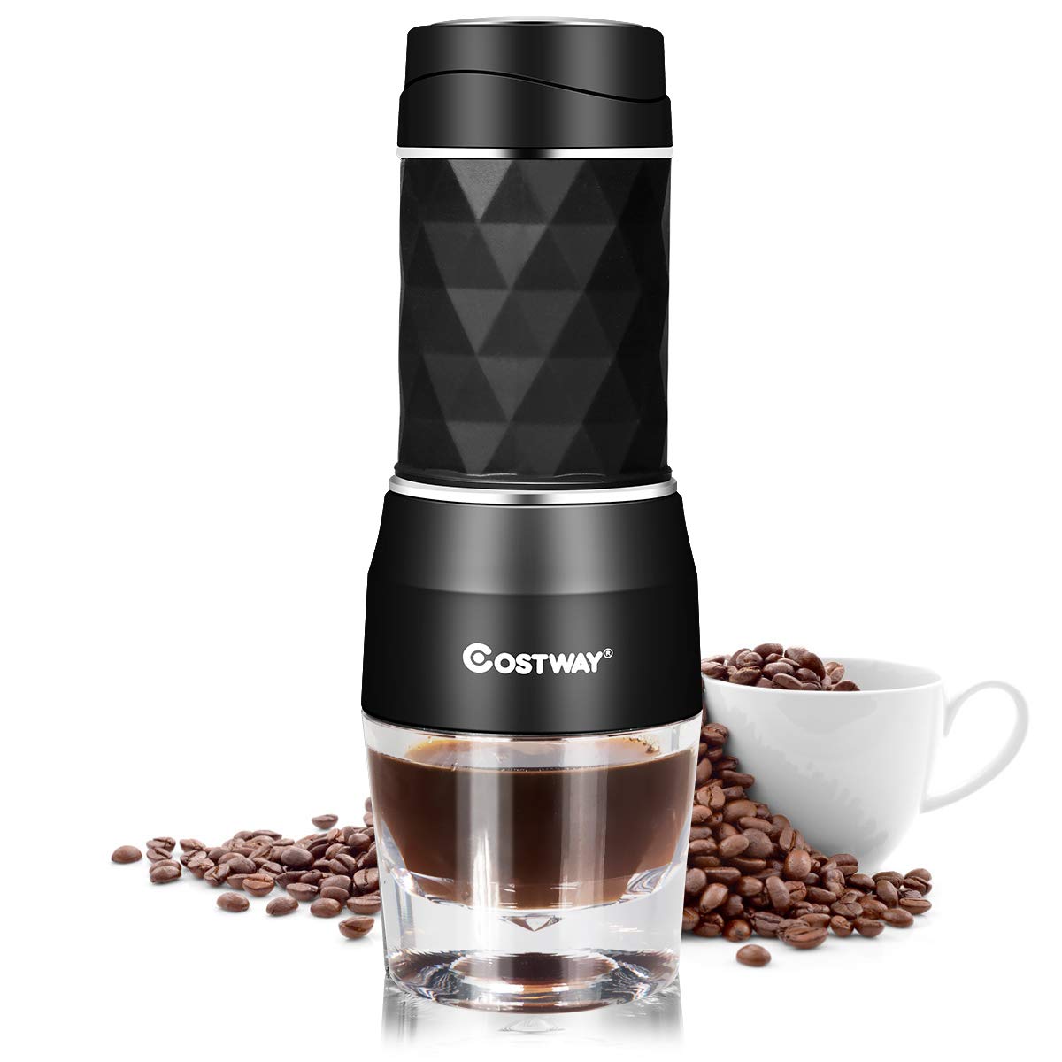 COSTWAY Manual Espresso Machine, 2-in-1 Portable Coffee Maker 20 Bar Pressure for Capsule and ground coffee