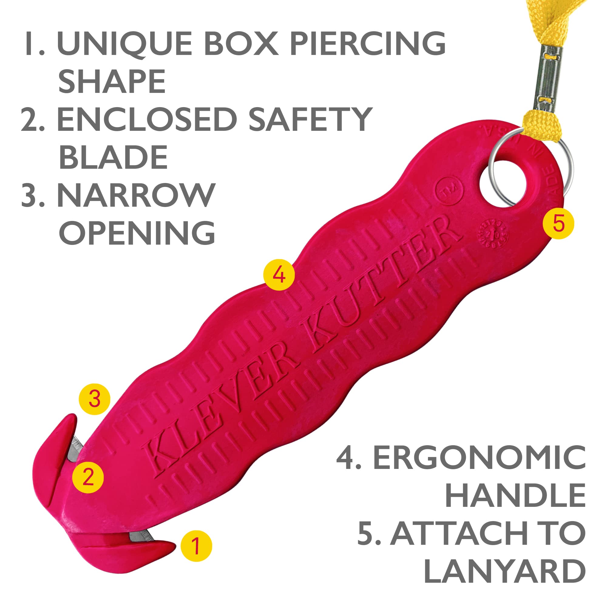 Klever Innovations KCJ-1R Safety Cutter, Advanced Plastic Polymers, 4-5/8β, Red (Pack of 10)
