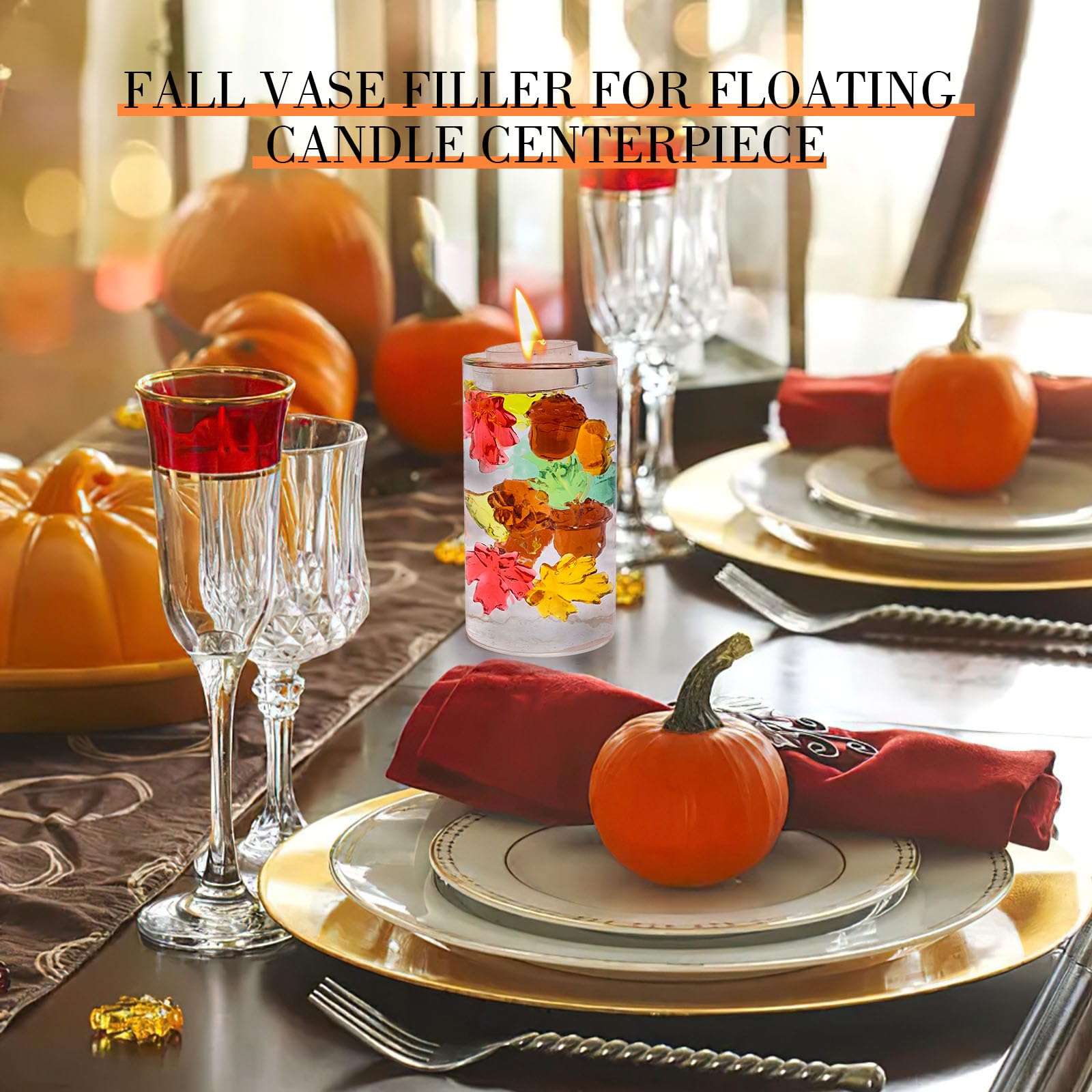 DomeStar 120PCS Thanksgiving Acrylic Pumpkin Fall Decorations, Vase Filler Gems Acrylic Leaves Acorns Maple Leaves for Home Decoration