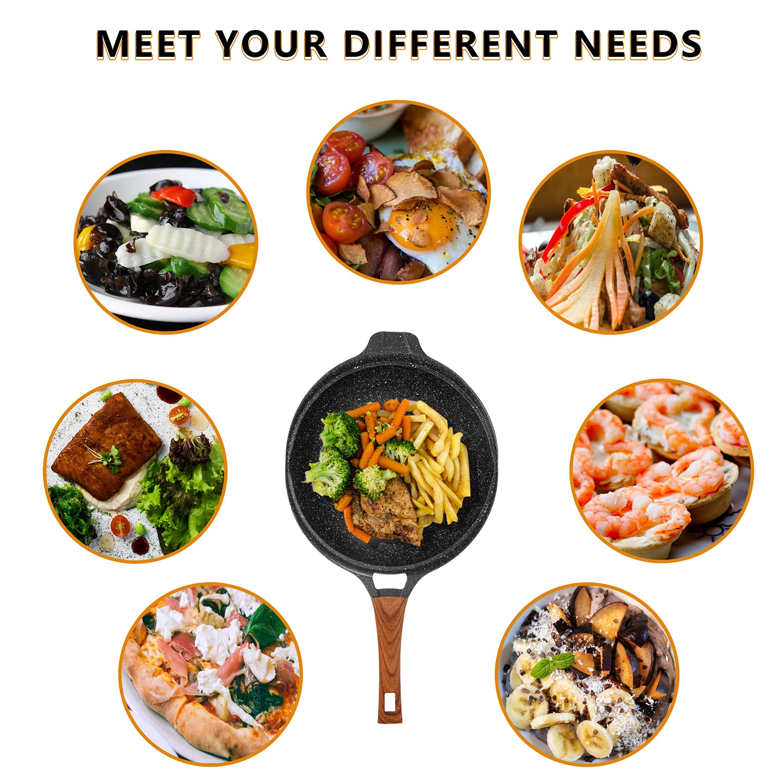 ESLITE LIFE Nonstick Woks & Stir-fry Pans with Steamer, Deep Frying Pan with Lid Induction Compatible (6.5 Quart // 12.5 Inch & Steamer)