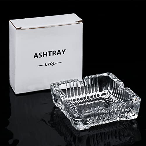 UZQL Ashtray, Glass Ashtray Square Crystal Ashtray, Classic Design Ashtray for Weed, Home Large Ashtrays for Cigarettes Outdoor (4.1 inch)