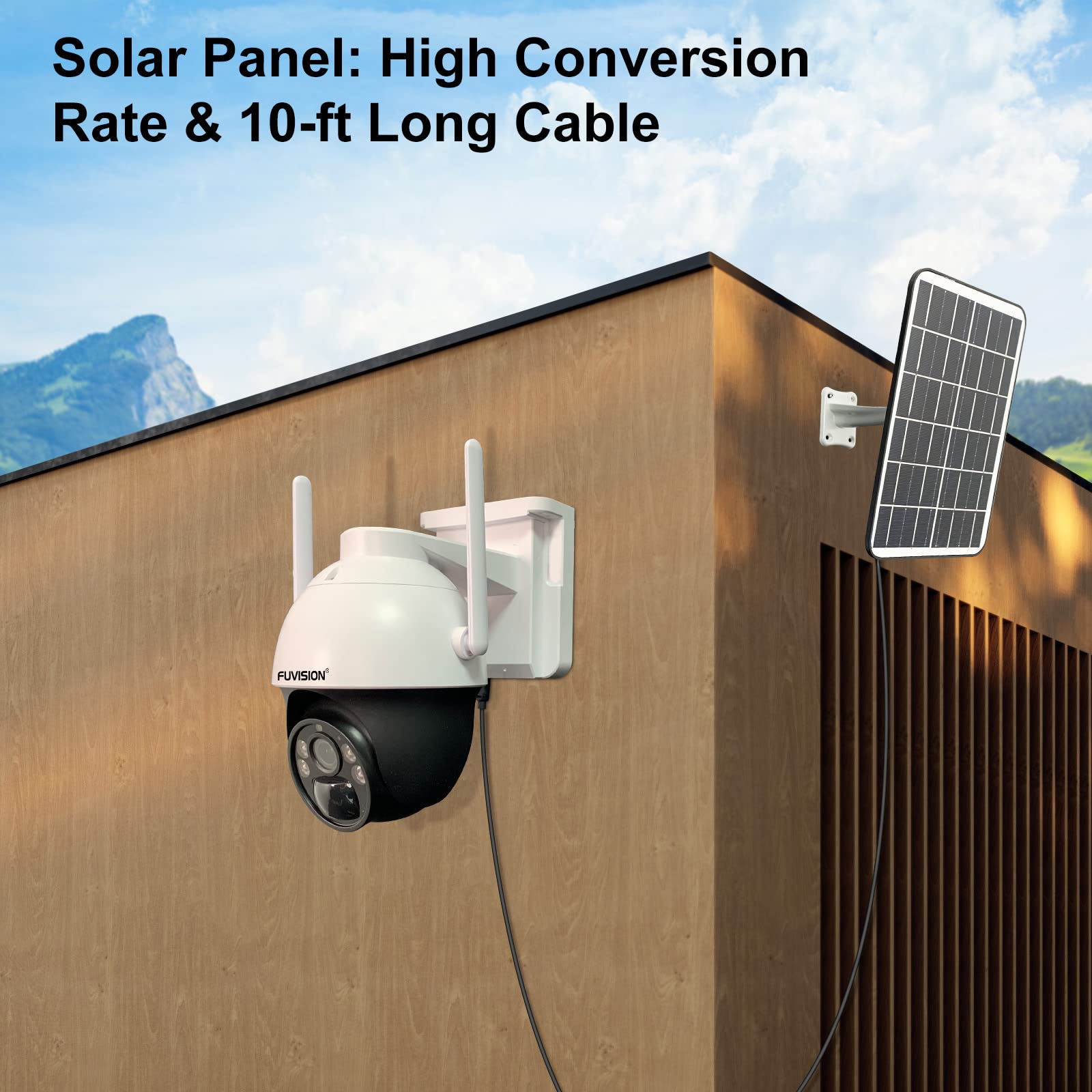 FUVISION Security Camera Wireless Outdoor, Solar Powered Security Camera with Rechargeable Battery,Night Vision,PIR Human Detection,2-Way Audio,IP66,Solar Spotlight PTZ Camera