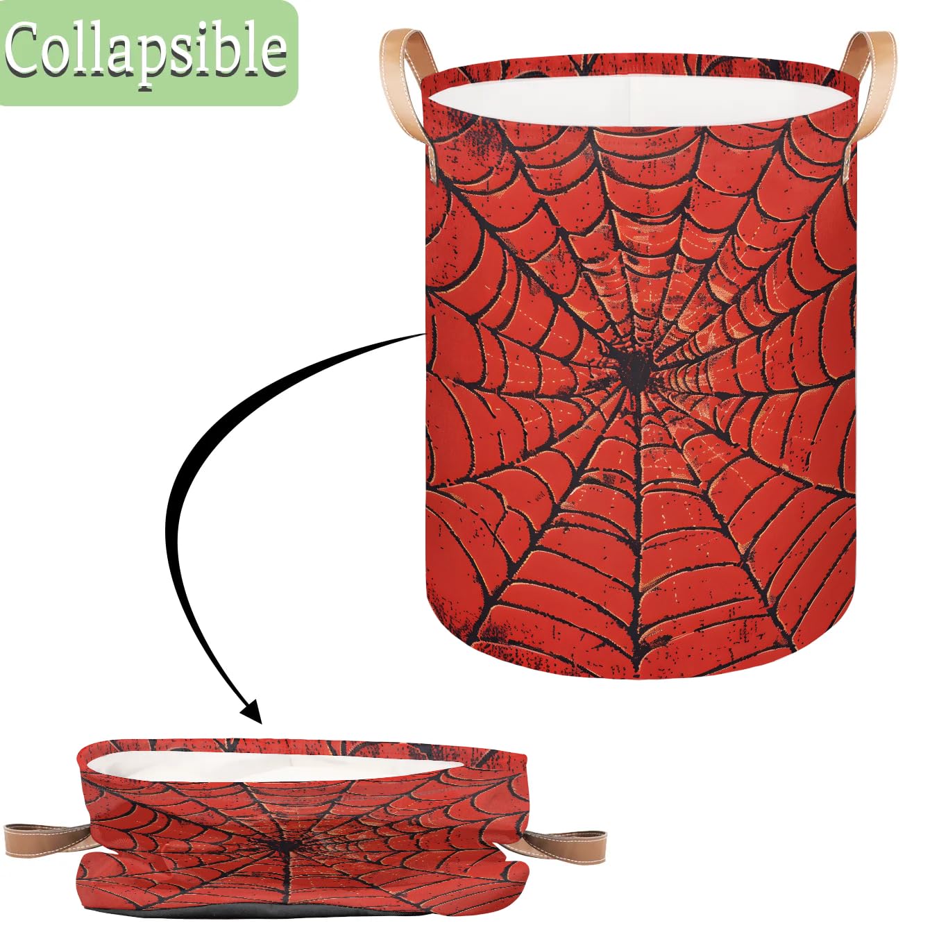 Gumuslen Red Spider Web Laundry Basket Collapsible Dirty Clothes Laundry Hamper Canvas Waterproof Storage Baskets Baby Toys Organizer Bin Kids Nursery Hamper for Bathroom Bedroom