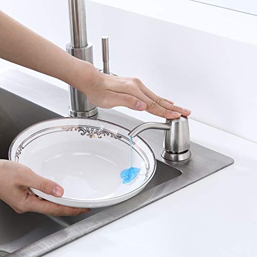 GORDEE Built in Sink Soap/Lotion Dispenser for Kitchen Sink, Engineering Grade ABS Pump Head, Refill from The Top, Countertop with 11.8 OZ(350ML) PET Liquid Soap Bottle, Brushed Nickel