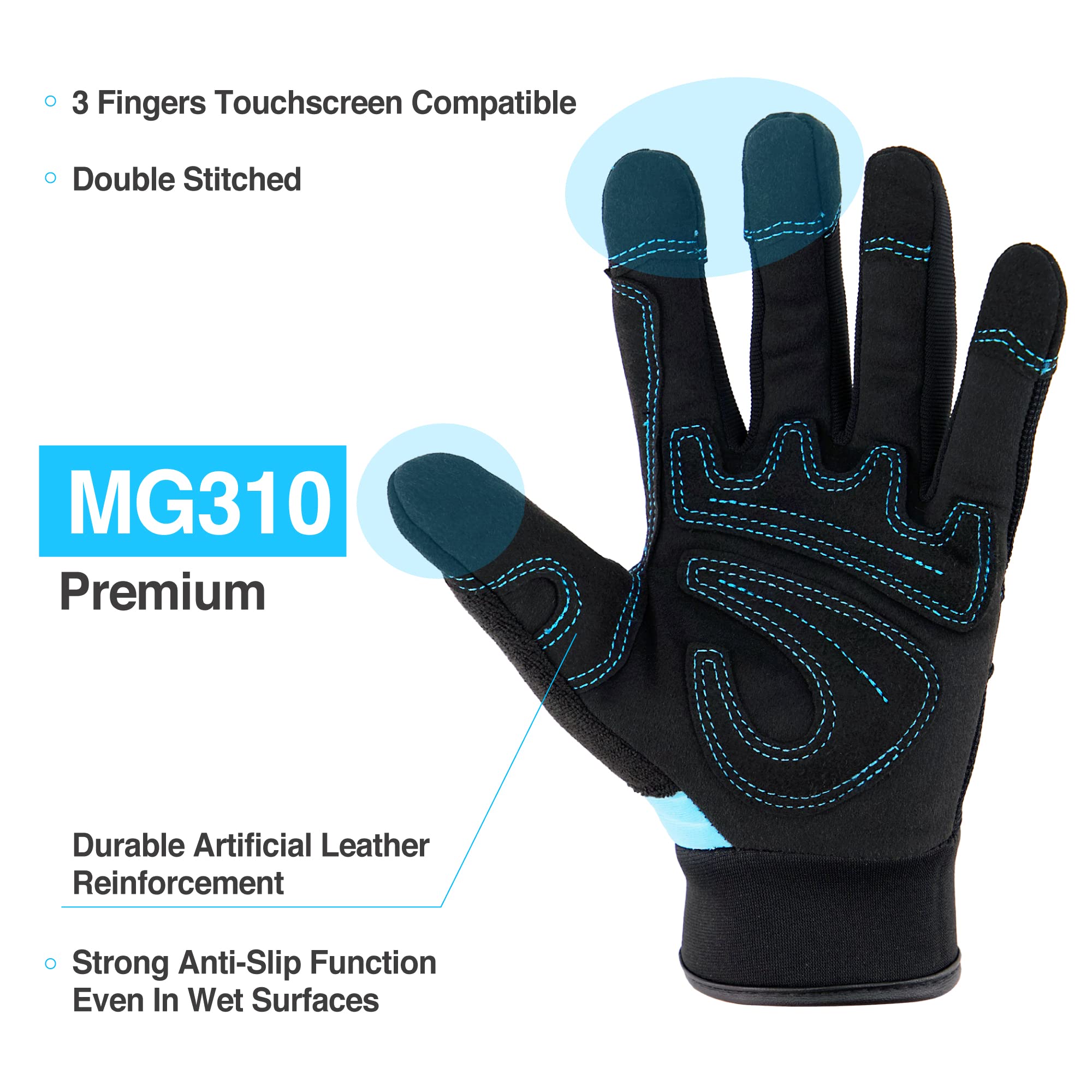 DEX FIT MG310 Mechanic Fingerless Gloves, Durable Reinforcements, Firm Grip, Comfort Fit, Touchscreen Compatible, Thin and Breathable, Washable, Black M (8) 1 Pair