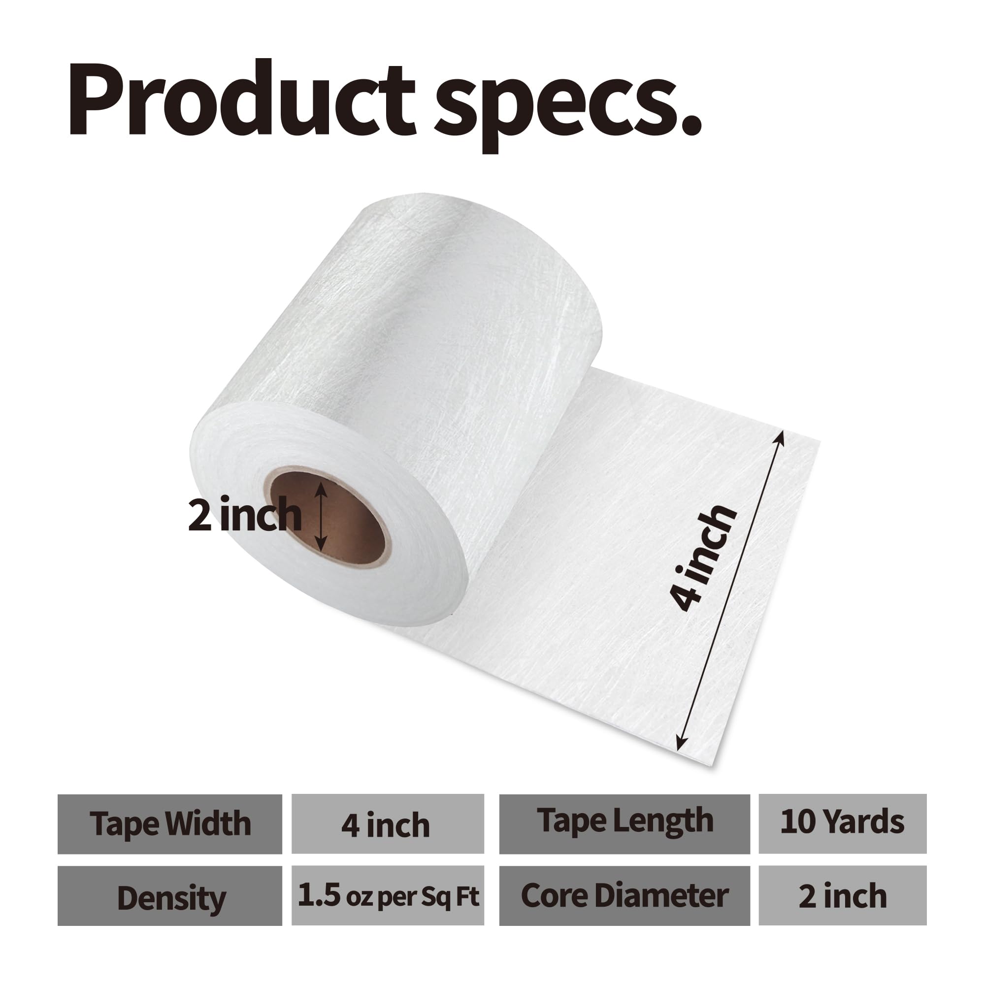 Fiberglass Mat Tape,10 Yds X 4" Wide,1.5 Oz, Fiberglass Chopped Strand Mat Tape