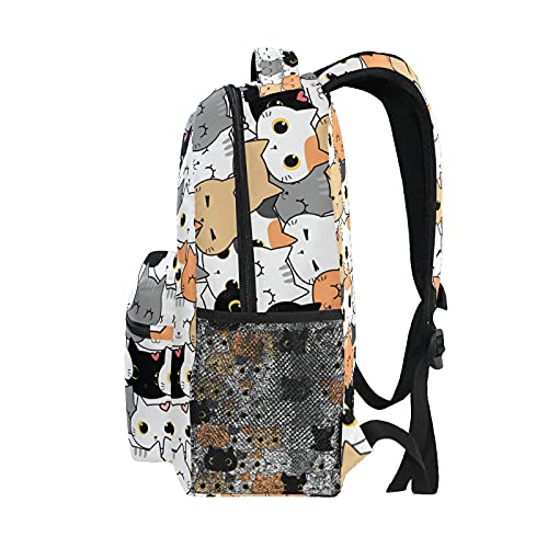 MCHIVER Cute Cats Backpacks for School Travel Laptop Backpack with Water Bottle Pocket Lightweight Adjustable Buckle Casual Daypack 16 Inch