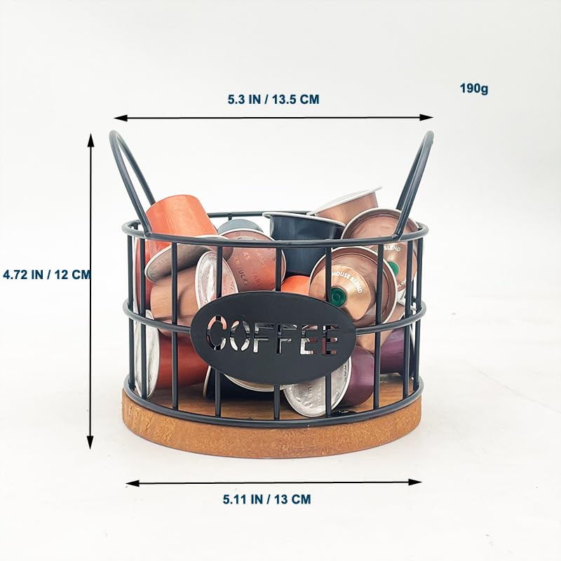 Fving Coffee Pod Holder for Counter, K Cup Holders Coffee Pods Storage Organizer,Large Capacity Coffee Bar Basket with Wooden Base for Kitchen Office Desktop (Black)