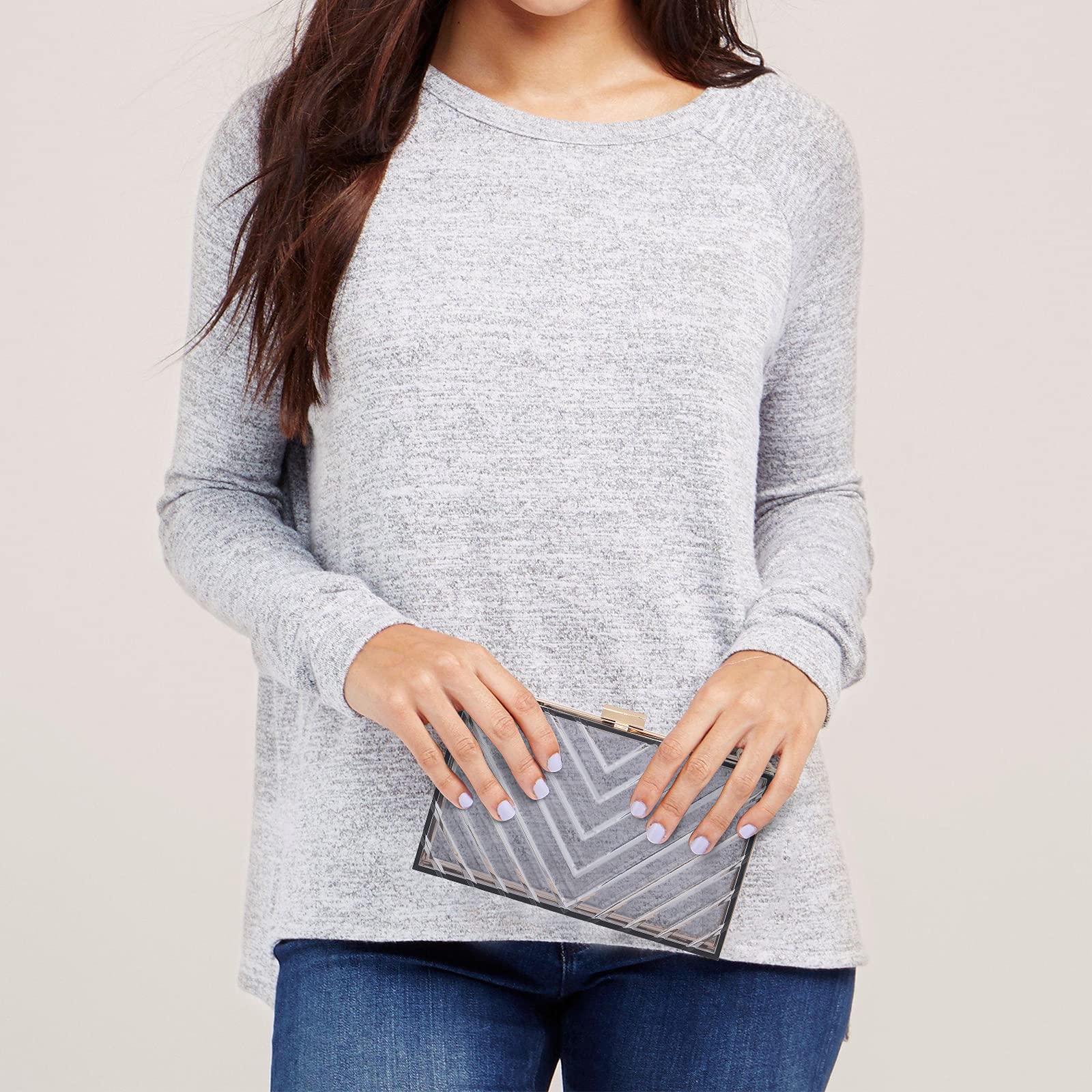 WJCD Clear Purses For Women Clear Purse Acrylic Clear Clutch Bag Clear Bag Stadium Approved (Grey)