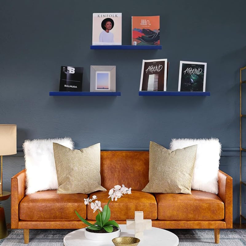 Generic Set of 3 Floating Shelves Wall Mounted Shelf, for Home Decor with 6"" Deep (Dark Blue, 15.7 inch)