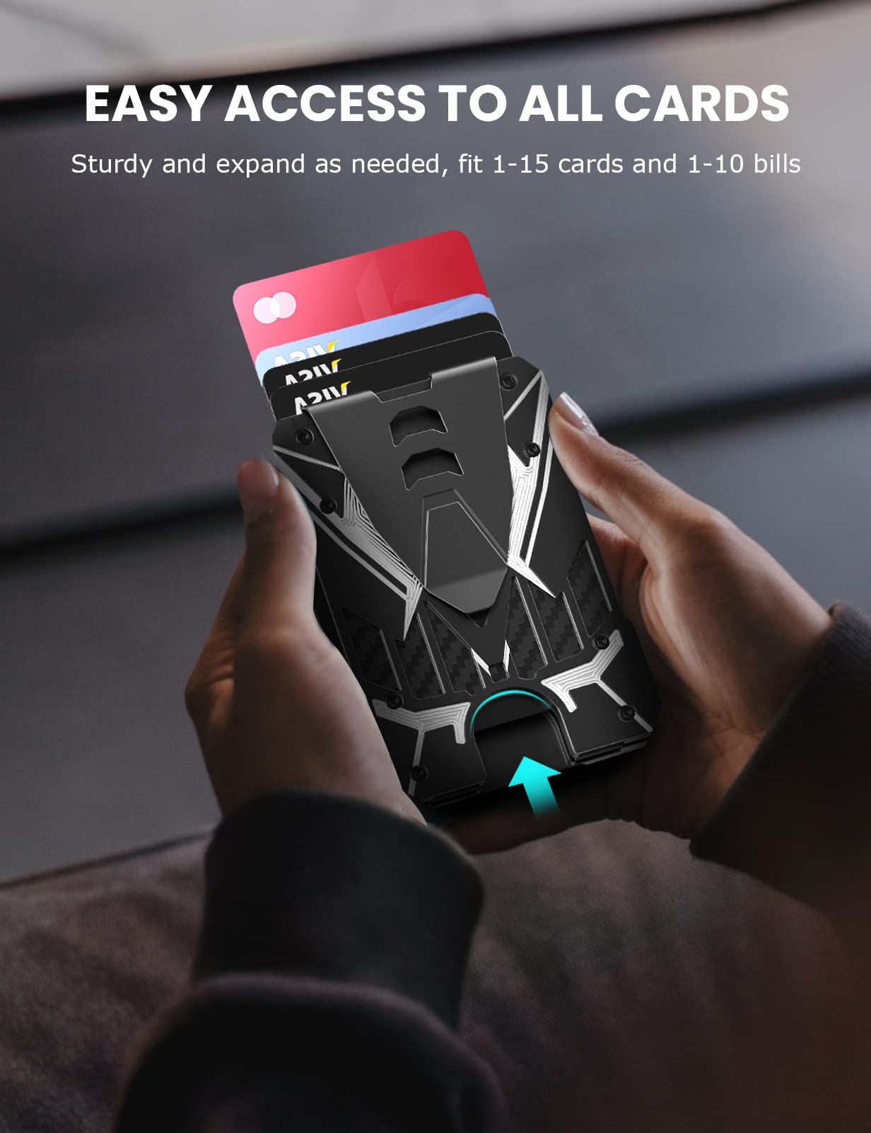 Elilier Card Holder Slim Wallet for Men, Minimalist Wallet with ID Card Holder for Men, RFID Blocking Thin Wallet, Holds Up 15 Cards with Money Clip, Front Pocket