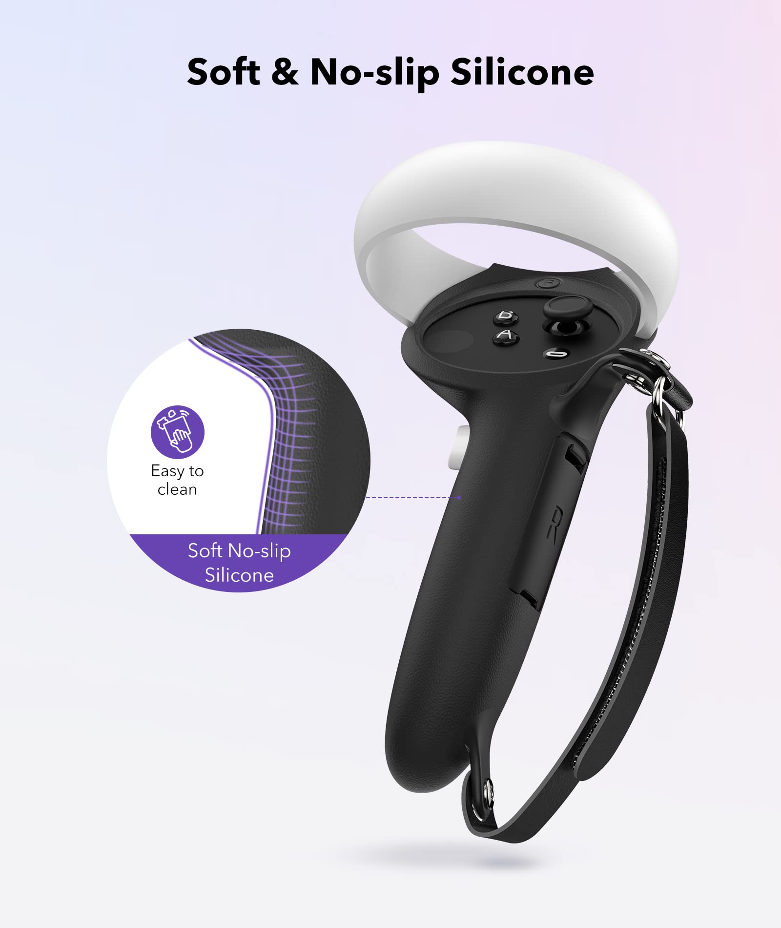 Extended 1.56" Controller Grips for Oculus Quest 2 VR Anti-Throw Grip Cover Suitable for Large Hands with Battery Opening & Adjustable Knuckle Straps Accessories for Meta Quest 2 (Black)