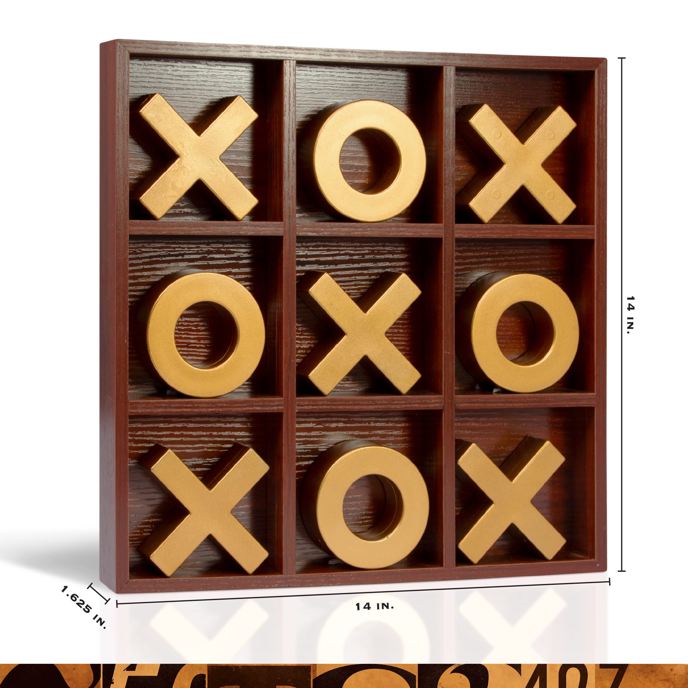 Refinery Premium Solid Wood Tic-Tac-Toe Board Game, Giant Gold 14β Coffee Table Home Decor, Classic Indoor/Outdoor Party Game for Children & Adults