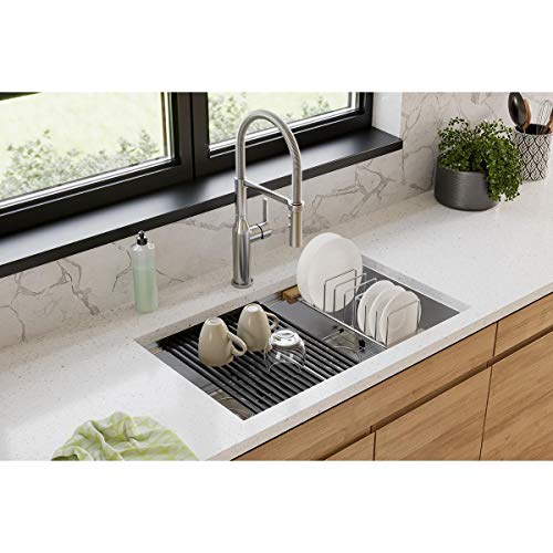Elkay Crosstown 16 Gauge Workstation Stainless Steel, 31-1/2" x 18-1/2" x 9" Equal Double Bowl Sink Kit with Aqua Divide