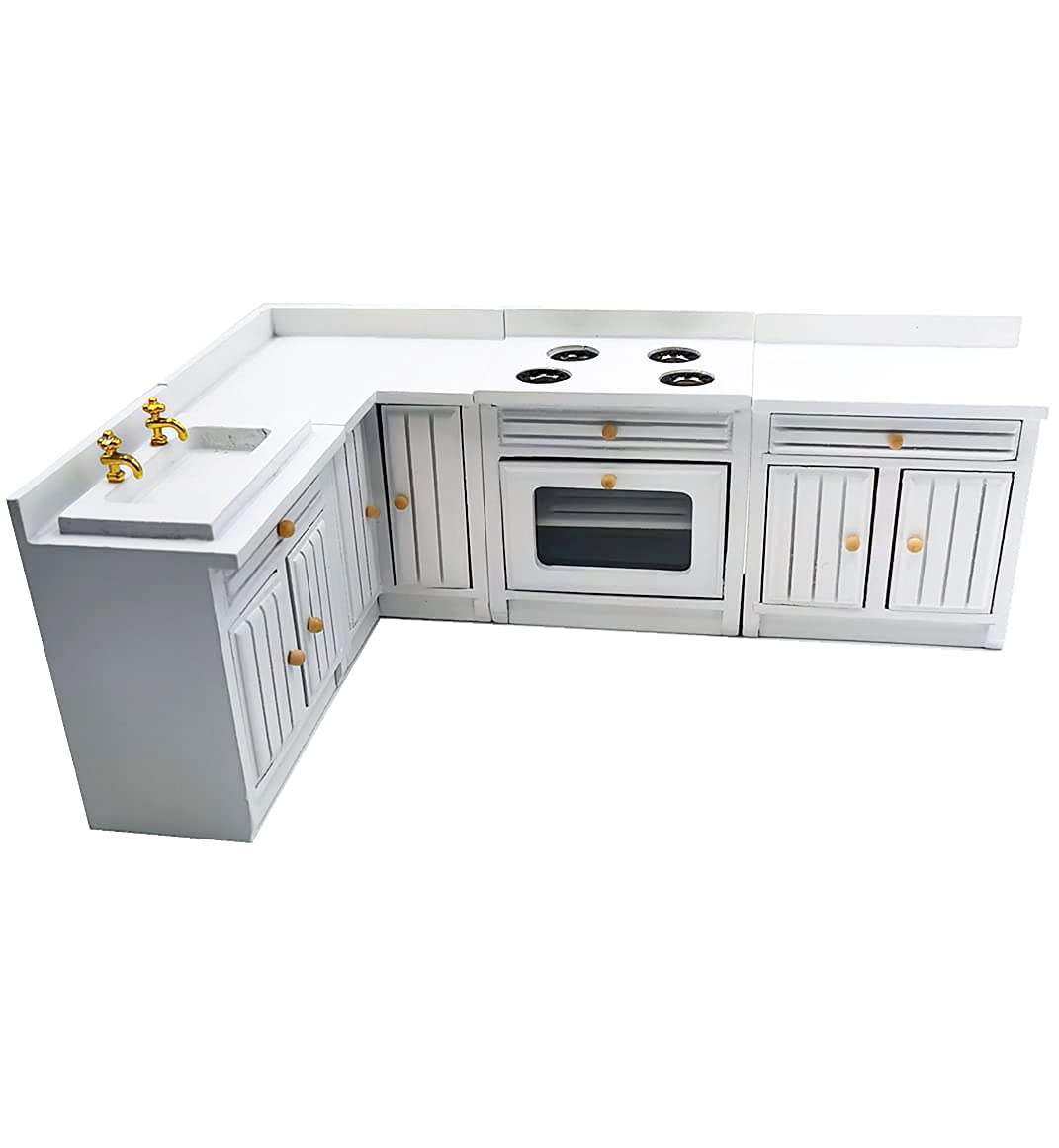 SXFSE Dollhouse Decoration Accessories,1:12 Dollhouse Miniature Furniture Wooden Kitchen Cabinet Set Freely Combined (White)