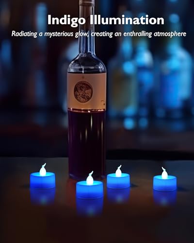 Homemory 24-Pack Flameless Blue LED Tea Lights Candles Bulk, 200+ Hours Long-Lasting Battery Operated Tea Lights, Blue TeaLights for Party, Wedding, Holiday [White Base]