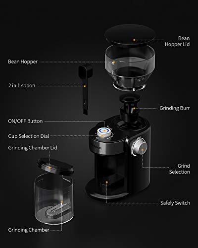 SHARDOR Electric Burr Coffee Grinder 2.0, Adjustable Burr Mill with 16 Precise Grind Setting for 2-14 Cup, Black