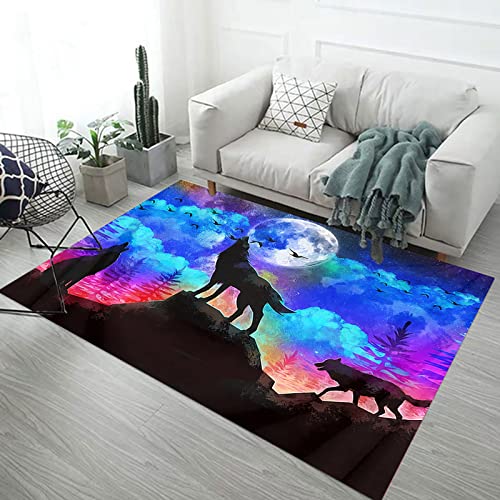 Youshosho Hippie Wolf Indoor Modern Area Rug, Soft Non-Shedding Carpet Floor Mats Living Room Bedroom Area Rugs