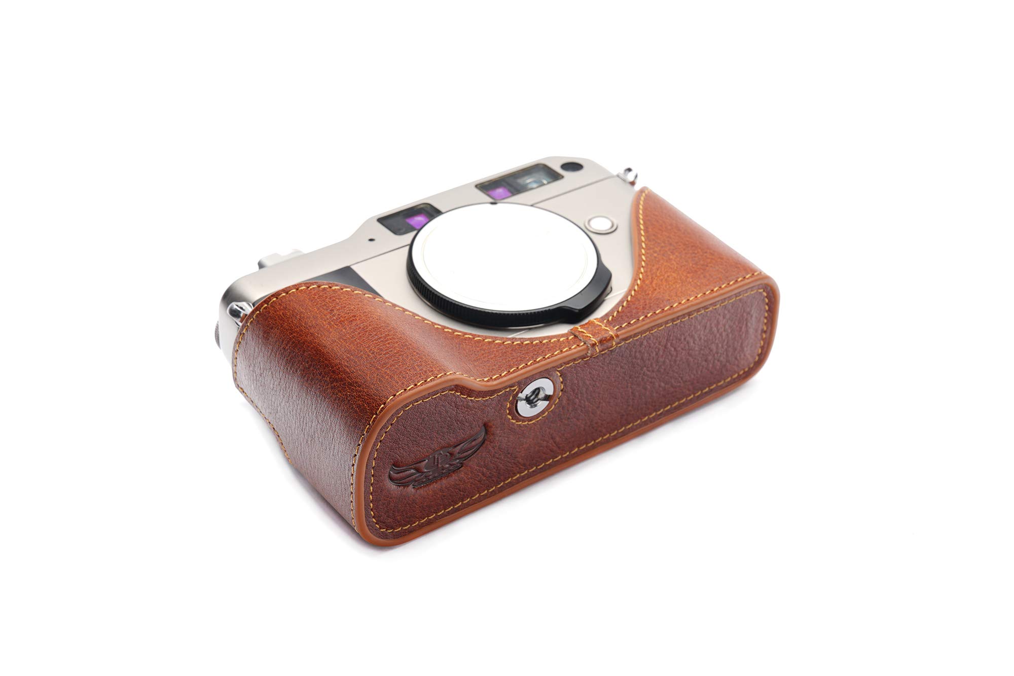 Contax G1 Case, BolinUS Handmade Genuine Real Leather Half Camera Case Bag Cover for Contax G1 Camera with Hand Strap (LavaBrown)