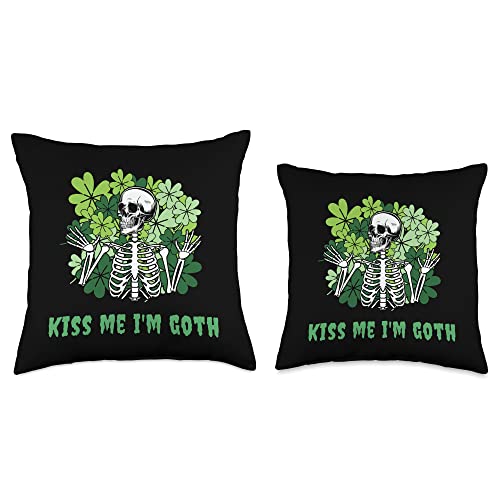 Goth St Patrick's Day Gothic Irish Skeleton Funny Goth St Patrick's Day Irish Shamrock Gothic Funny Green Throw Pillow, 16x16, Multicolor