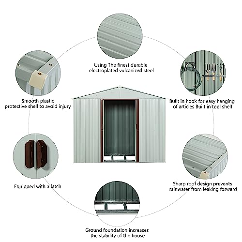 SUNDALY 6x5 FT Metal Outdoor Storage Shed with Windows & Sliding Door, Waterproof Bike Shed Garden Tool Storage Shed with Floor Frame for Backyard Patio