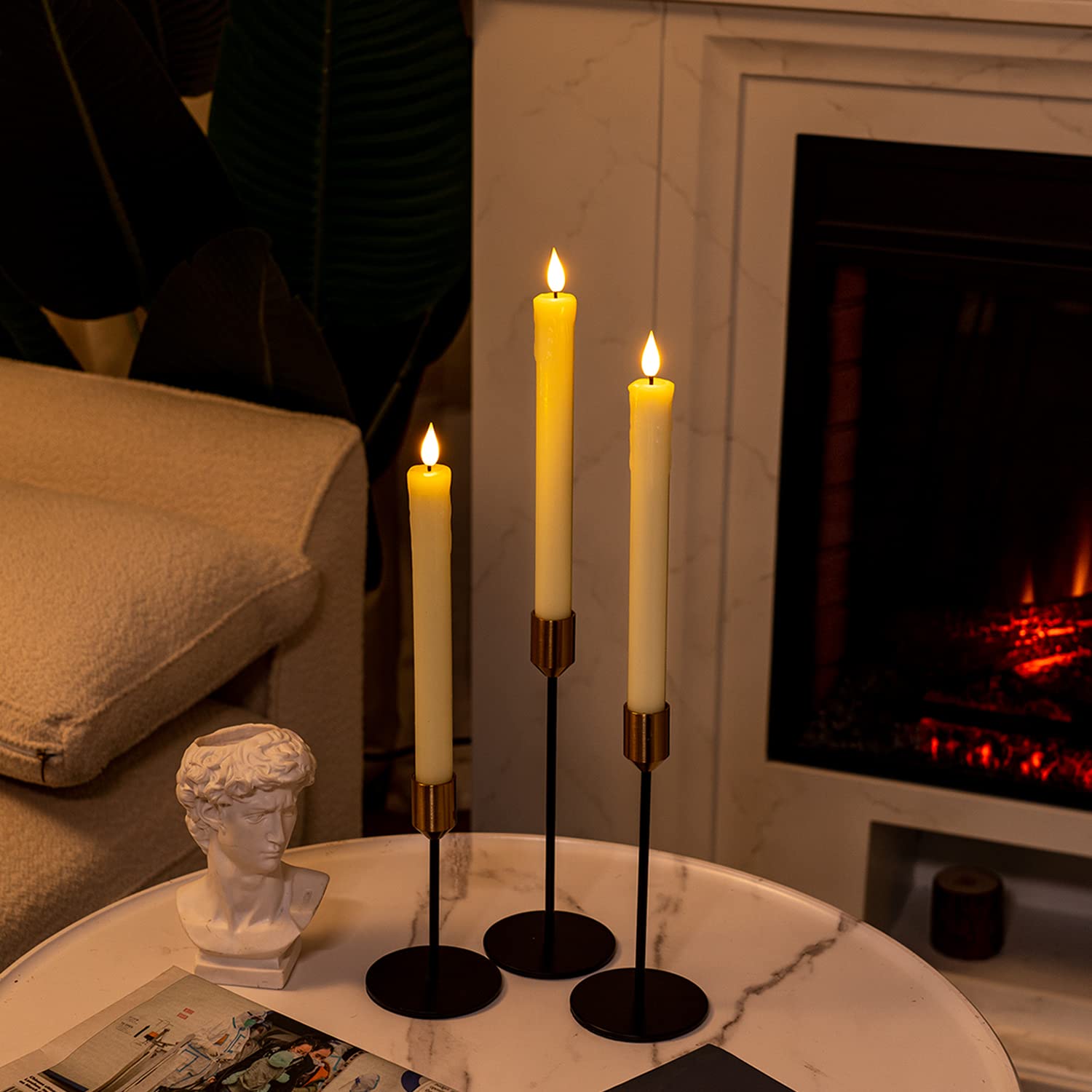 Homemory Real Wax LED Flameless Taper Candles with Remote Timer, 9.6 Inches Ivory Candlesticks, Dripless Battery Operated 3D Flickering Flame for Fireplace Xmas Halloween