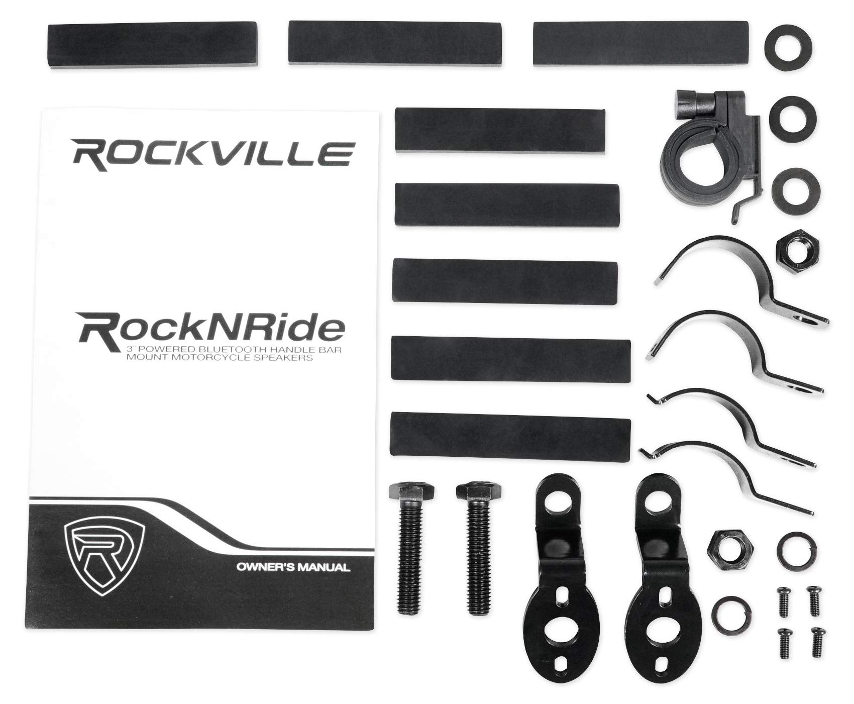 Rockville rocknride (2) RockNRide 3" Powered Bluetooth Metal Motorcycle Handlebar Speakers, Black
