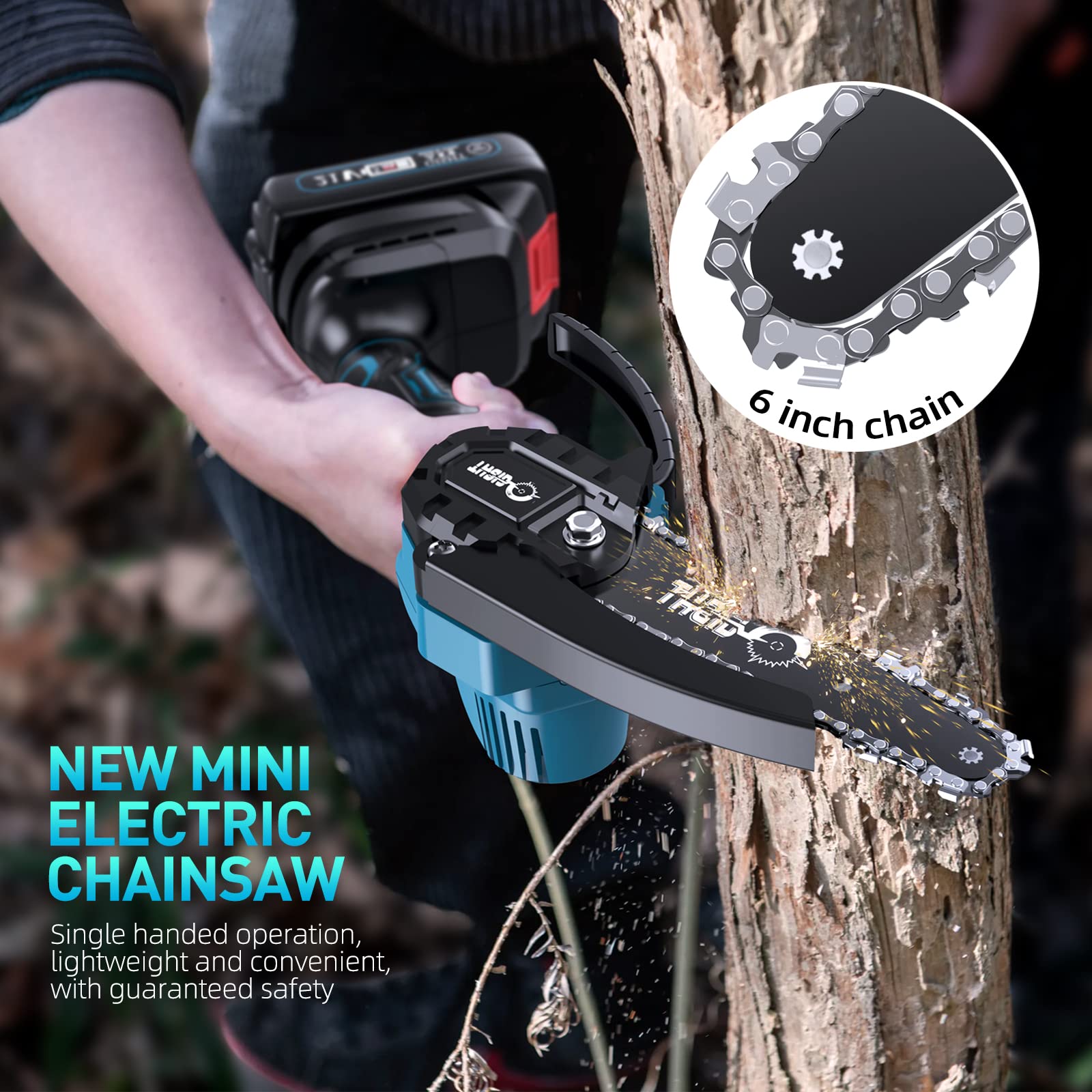 Cordless Mini Chainsaw,Electric Chain Saw With Two Power Batteries,6-Inch Handheld Small Electric Chainsaw for Tree Pruning