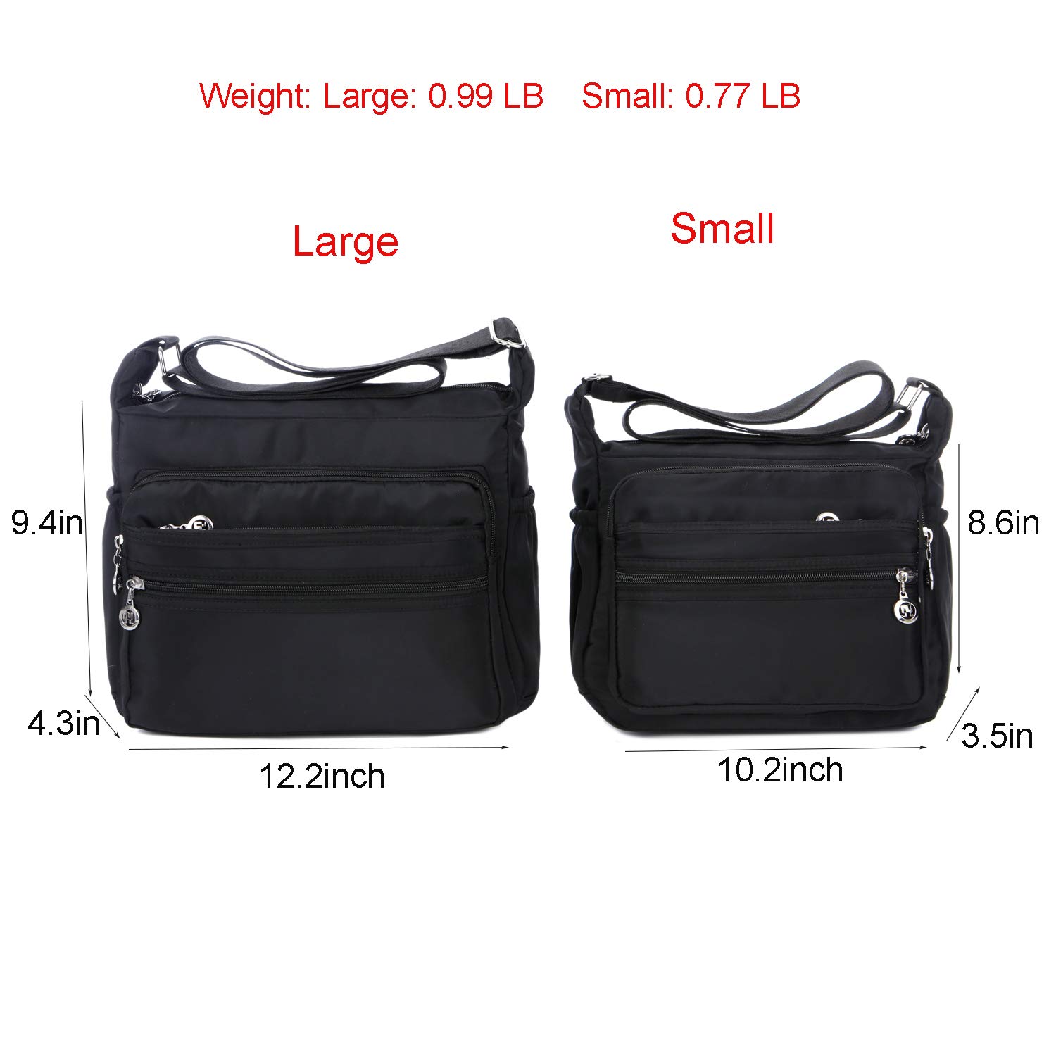 SYYHOME Crossbody Purses for women Multi-Pocket Nylon Shoulder Bags Lightweight Travel Purses Messenger Handbags (Large, Black)