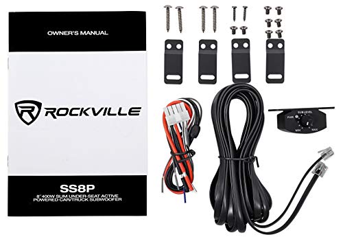 Rockville SS8P 400 Watt Slim Under-Seat Powered Car/Truck Subwoofer Sub+Amp Kit Black