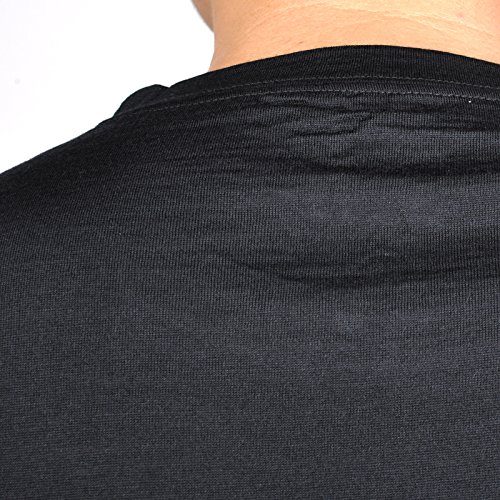 SHEEP RUN Men 100% Merino Wool Shirt Lightweight Short Sleeve Crew Sports (M, Black)