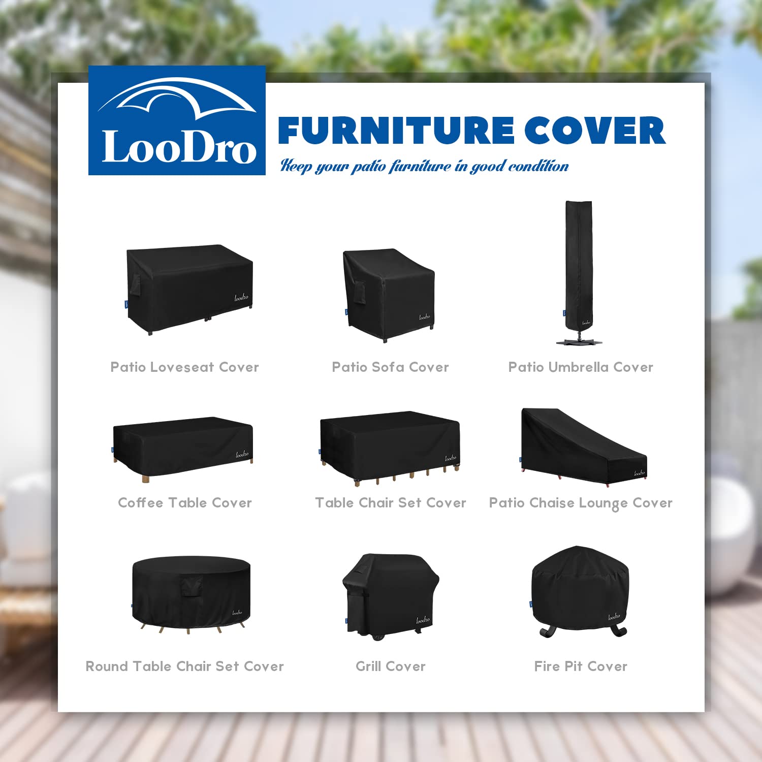 LooDro Rectangular Patio Coffee Table Cover Waterproof, 100% Waterproof Heavy Duty Oxford Cloth (32''Lx25''Dx18''H) Premium Durable Patio Table Cover for All-Season