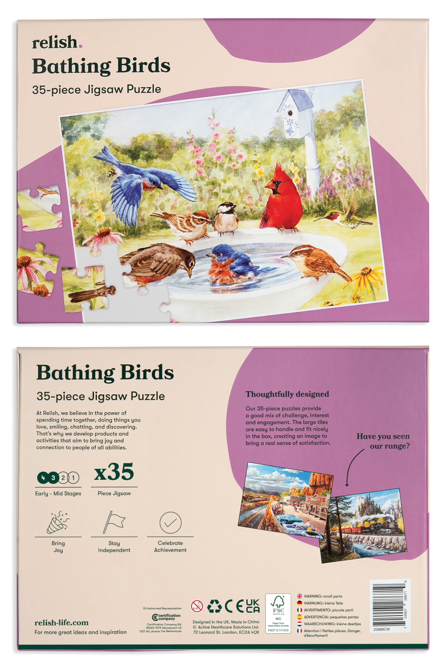 Relish Large Piece Puzzles for Seniors, 35 Piece Bathing Birds Jigsaw Puzzle, Dementia Products for Elderly