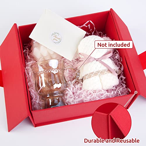 JOHOUSE Gift Box, 8 inches Large Red Gift Box with Lid for Thanksgiving Day, Christmas, Birthdays, Bridal Showers, Wedding Gifts