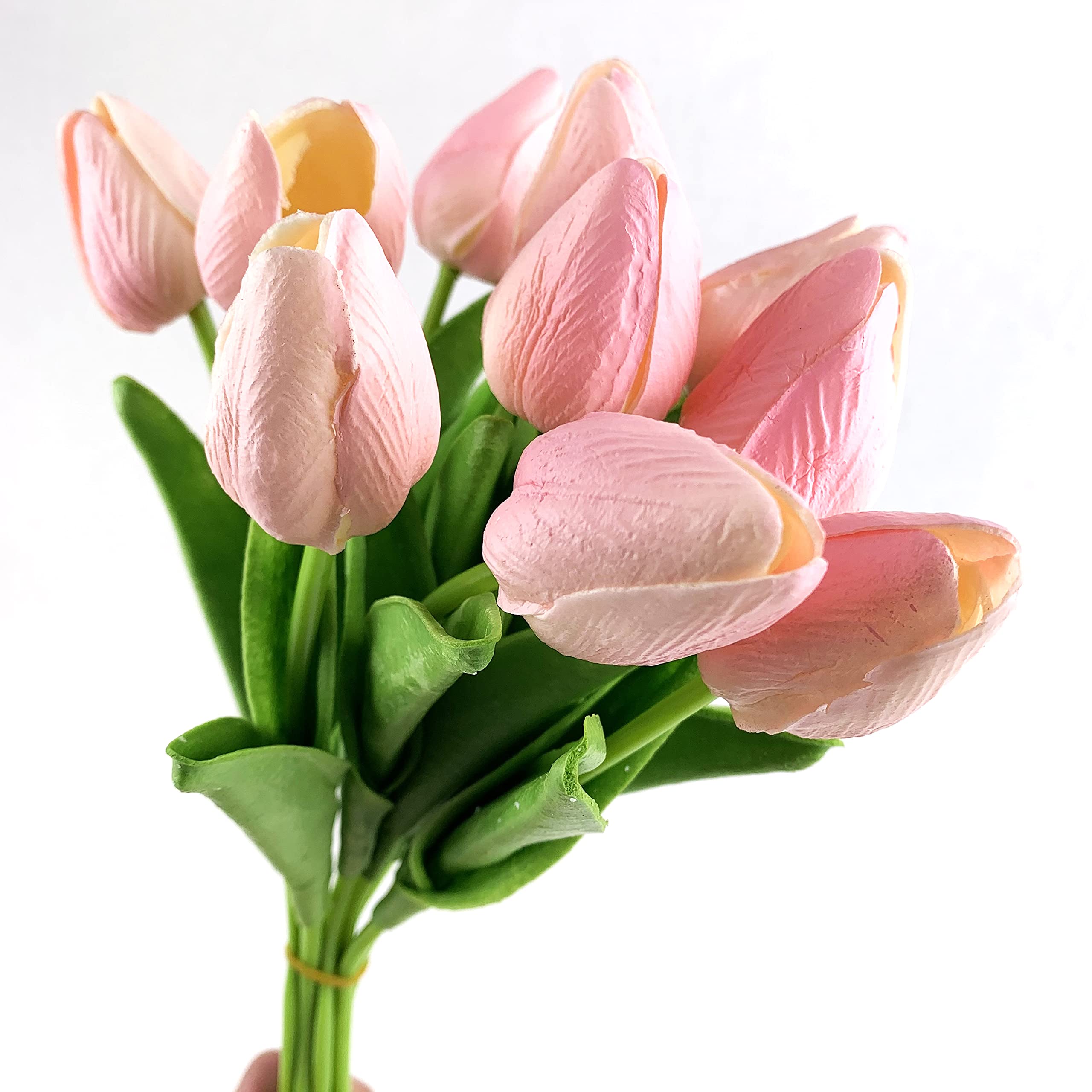 Worlds 10PC Light Pink PU Artificial Tulip Flowers Artificial Latex Tulips Flower Bouquet for Home Wedding Party Garden Decor 14" Inch