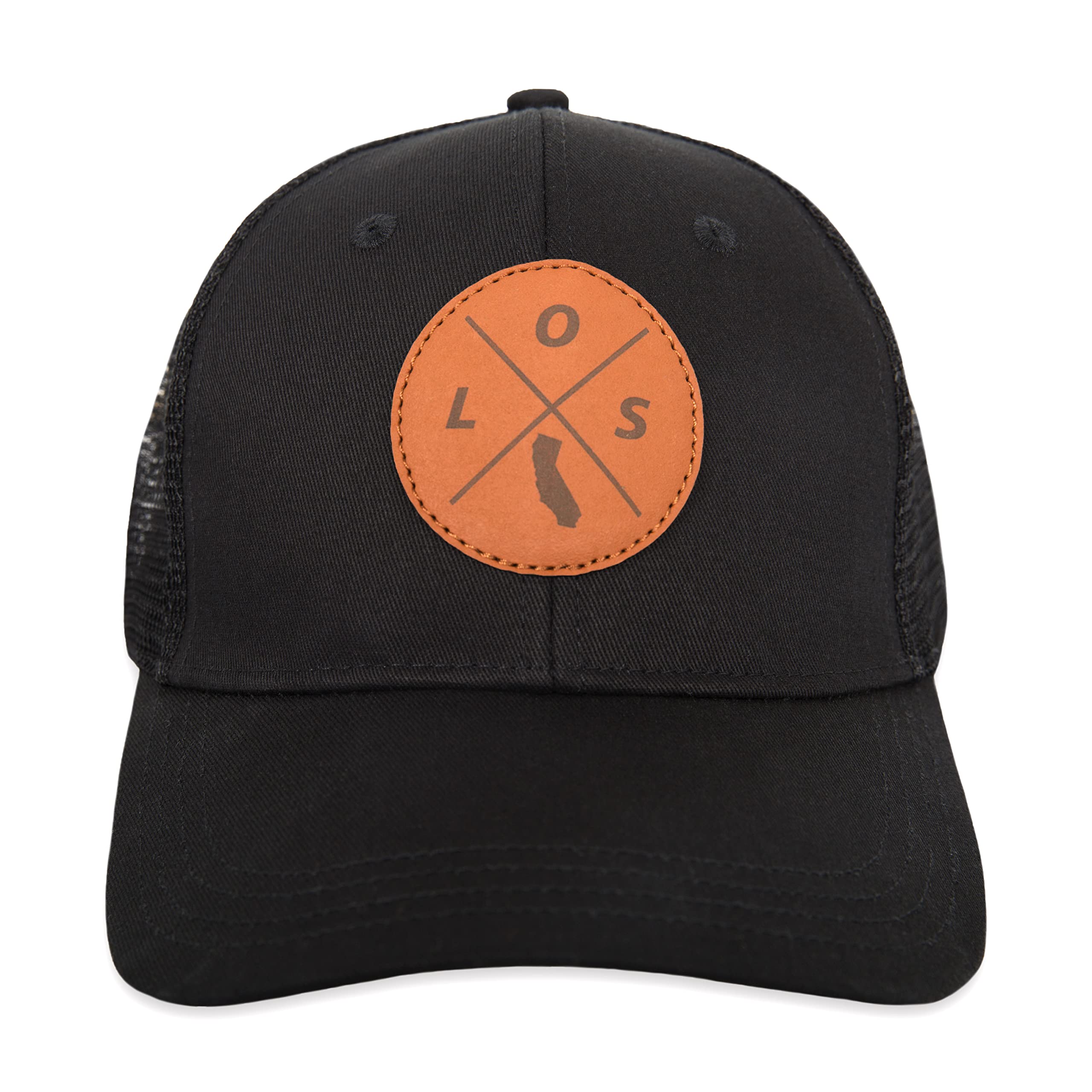Cokhzug Los Angeles Hat Leather Patch Trucker Hat for Men Women-Snapback Hats for Men Women- Black Adjustable Mesh Outdoor Baseball Cap