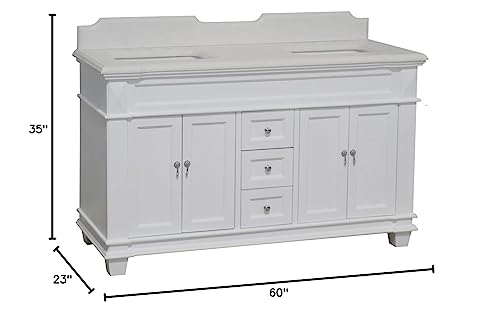 Kitchen Bath Collection Elizabeth 60-inch Double Bathroom Vanity (Quartz/White): Includes White Cabinet with Stunning Quartz Countertop and White Ceramic Sinks