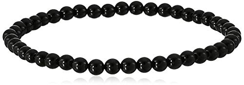 LTC Designs Smooth Round 4 mm Black Onyx Stretch Bracelet,7 'for Men, Women,and Teens