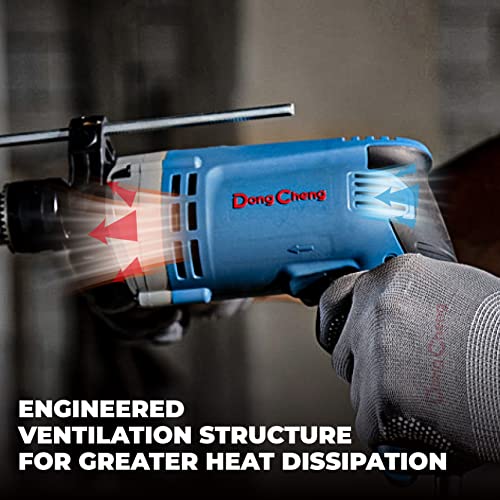DongCheng Hammer Drill 6A,1/2 Inch Keyed Chuck, 0-3000 RPM/45000 BPM Impact Drill with 15PCS Drilling Bits for Concrete,Metal & Wood, DZJ05-13