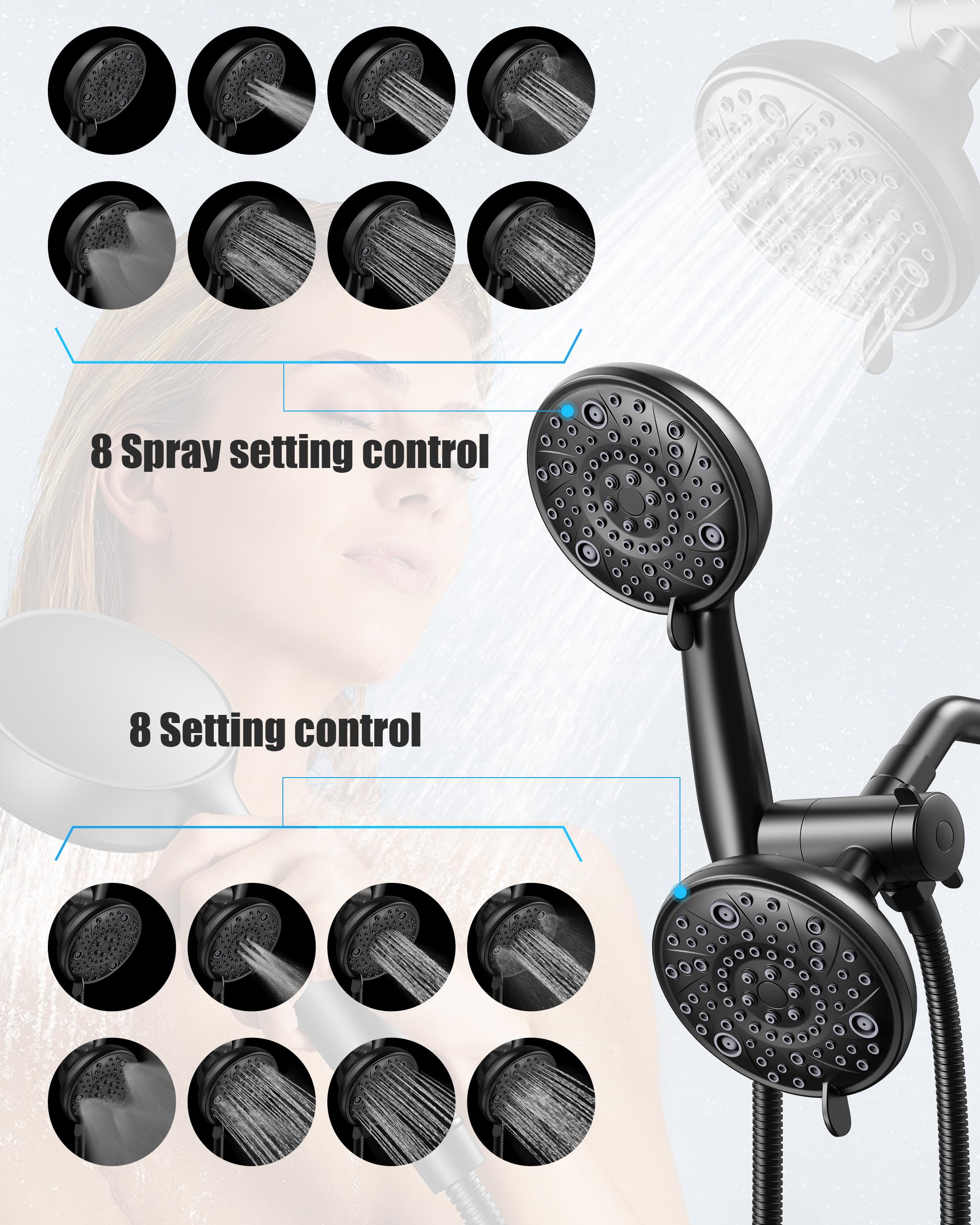 EMBATHER Tub and Shower Faucet Set, Dual Shower Head with Bathtub Faucet Set, Single-handle Control Shower Valve and Trim Kit, Matte Black