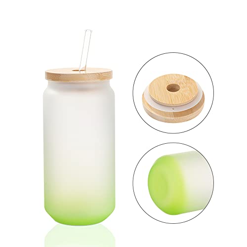 Frosted Beer Can Glass 18 oz - 12 Pack Individually Boxed For Sublimation Glass Blanks with Bamboo Lid and Plastic Straw Or For General Frosted Glass Cup Use - 6 Blank and 6 Multi-Color Glass Cans