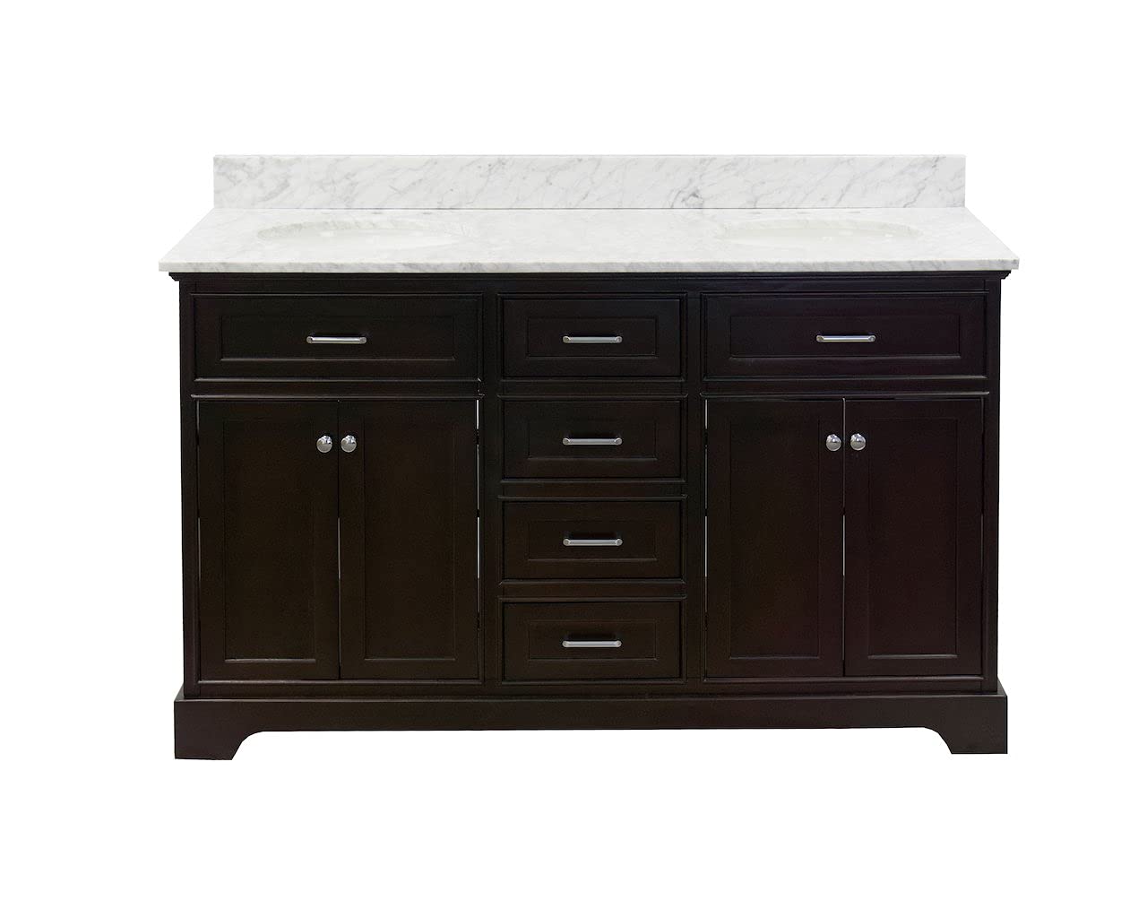 Kitchen Bath Collection Aria 60-inch Double Bathroom Vanity (Carrara/Powder Blue): Includes Powder Blue Cabinet with Authentic Italian Carrara Marble Countertop and White Ceramic Sinks