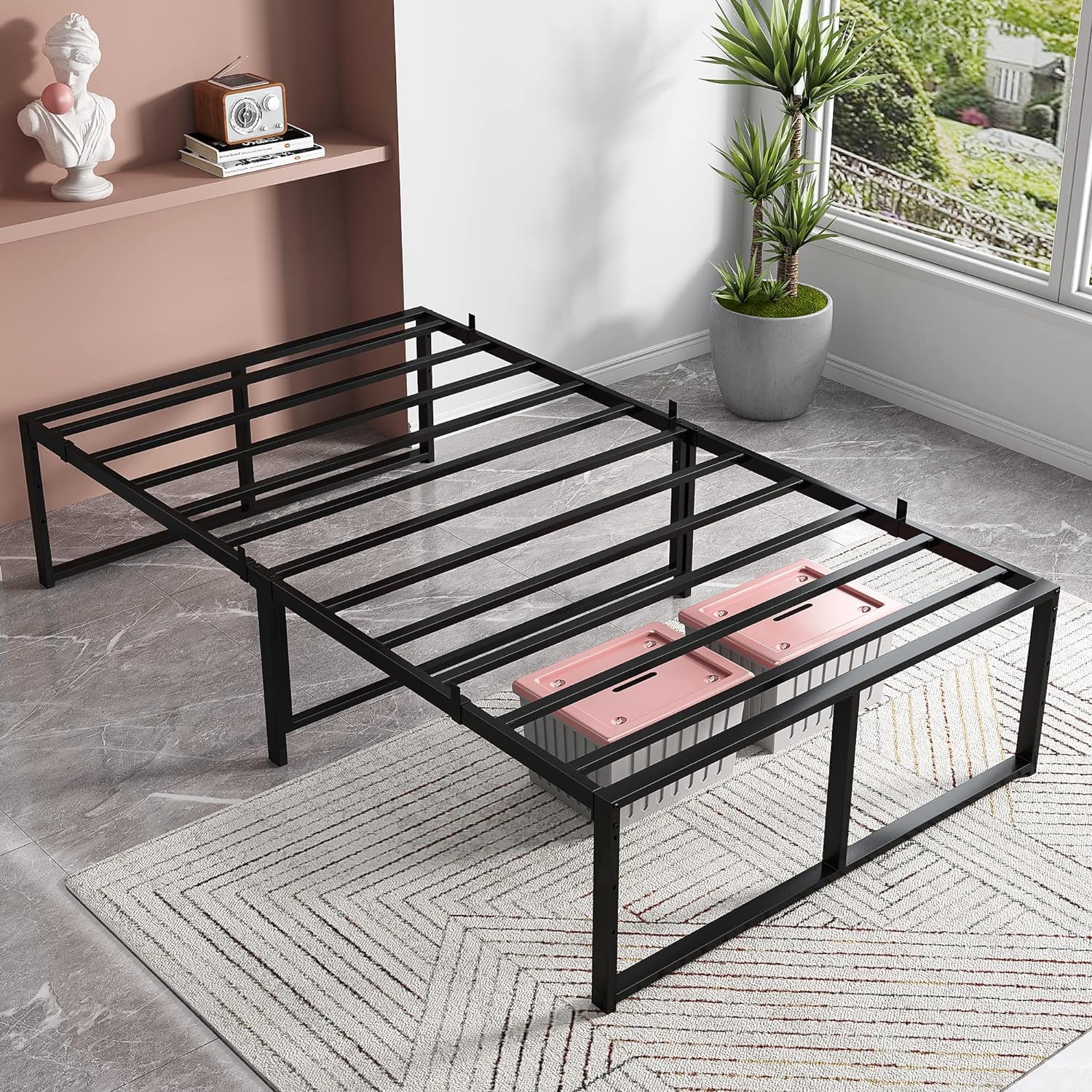 GAOMON Twin Size Bed Frame Platform, 14 inch Metal Twin Bed Mattress Frame with 3 in 1 Steel Support, No Box Spring Needed Easy to Assemble Black Bed Platform - Twin