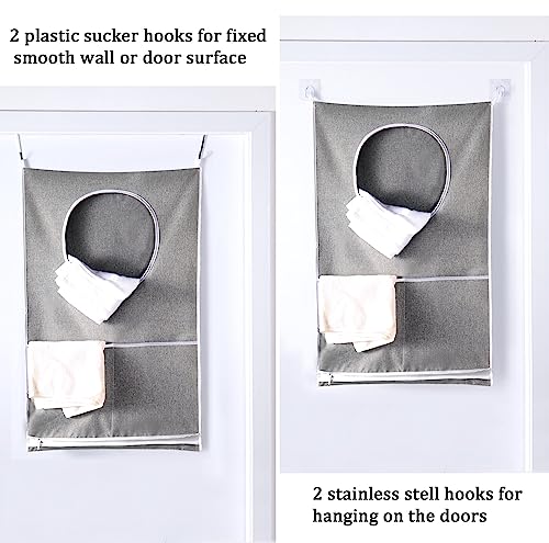 Extra Large Hanging Laundry Hamper,Oxford Fabric Washable Hanging Laundry Bag with 2 Over the Door Hooks 2 Suction Cup Hooks,Over the Door Laundry Hamper with Unique Zipper Design (XXL-GREY-1PC-R)