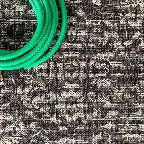 JONATHAN Y SMB104C-4 Malta Bohemian Medallion Textured Weave Indoor Outdoor Area Rug, Coastal, Traditional, Transitional Easy Cleaning,Bedroom,Kitchen,Backyard,Patio,Non Shedding, Black/Gray, 4 X 6