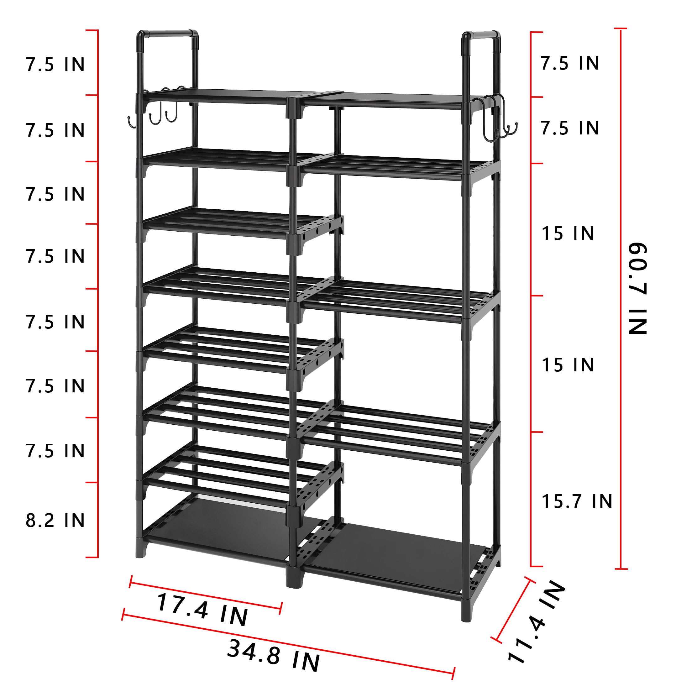 COAPUKT 8-Tier Metal Shoe Rack Organizer, 26-32 Pairs, White