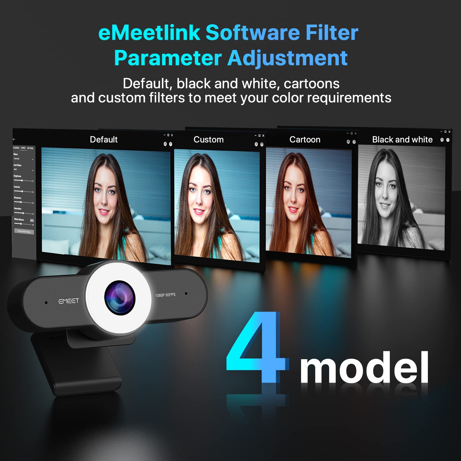 EMEET 1080P Webcam with Microphone - 60FPS Streaming Camera with Light, 3 Level Lights, 2 Noise-Cancelling Mics, C970L Computer Camera with Privacy Mode, Autofocus HD Webcam for Meeting/Gaming/Class