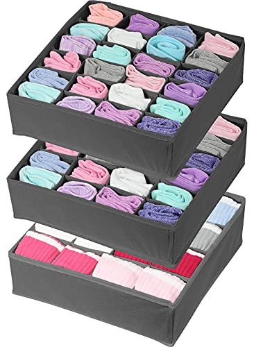 Simple Houseware Closet Drawer Organizer for Clothes, Socks and Underware, 3 Pack, Dark Grey