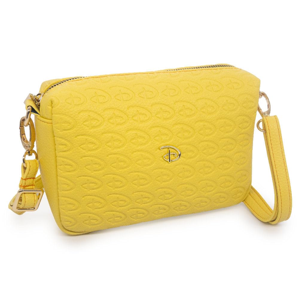 Disney Bag, Cross Body, Rectangle, Disney Signature D Debossed PU with Gold Metal D Icon, Yellow, Vegan Leather