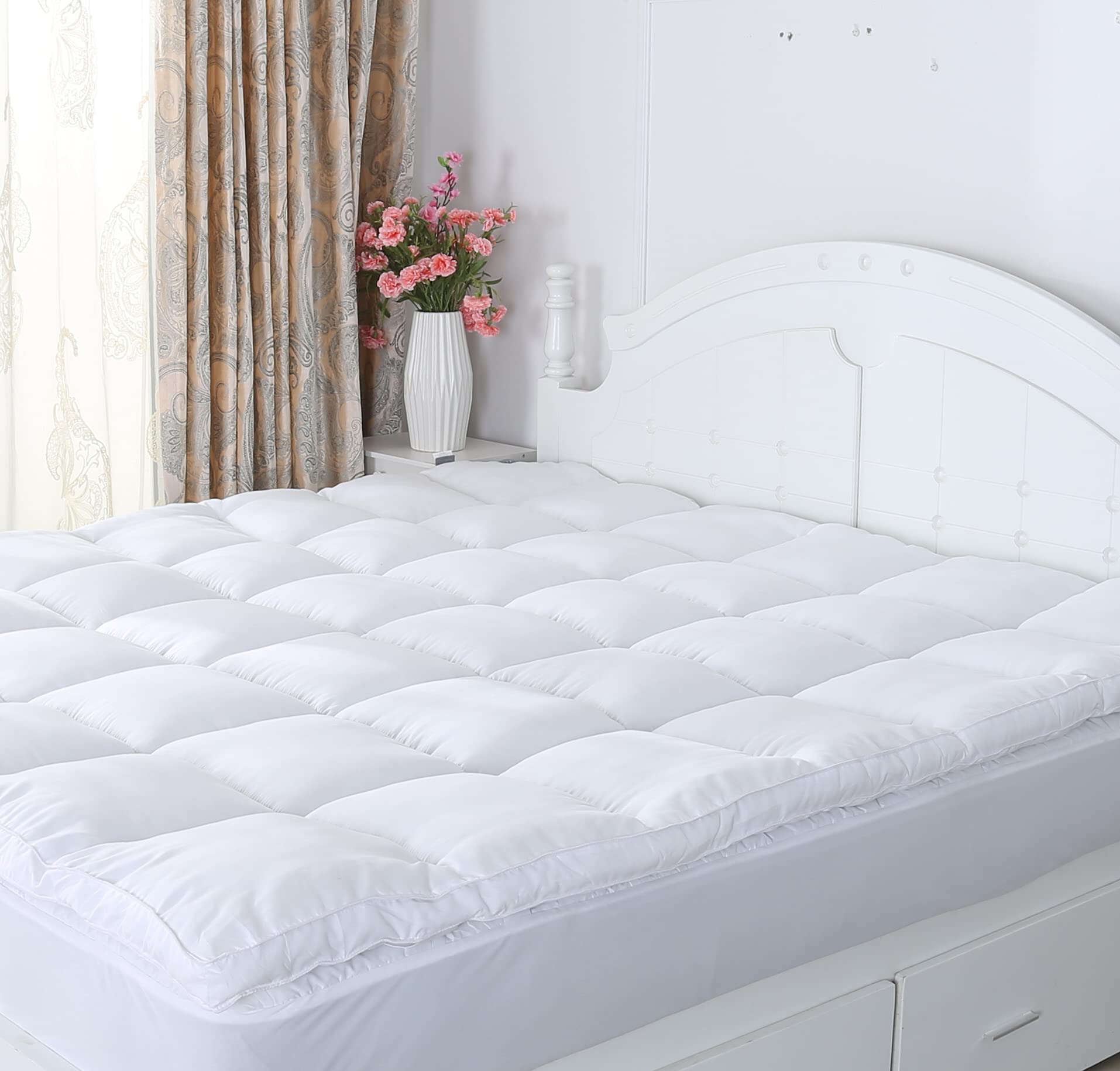Naluka Mattress Topper Twin Size, Down Alternative Overfilled White Pillow Top Mattress Cover Plush Super Soft 2 Inch Thick Mattress Pad